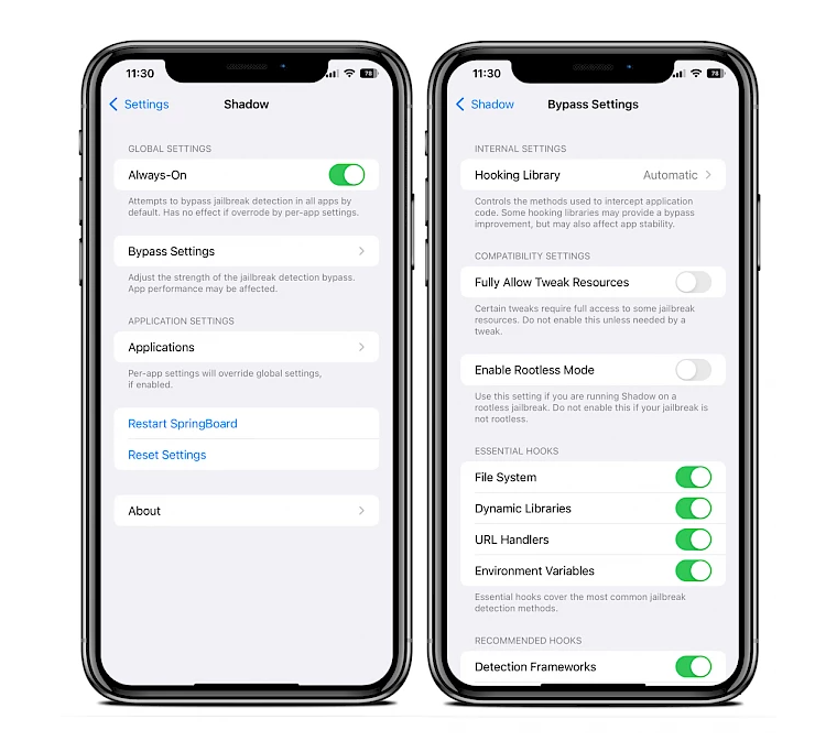iOS 앱 보안 솔루션 앱캐모, iOS Shadow Tweak 탐지(탈옥 탐지 우회 차단) 기술 제공 : 네이버 블로그