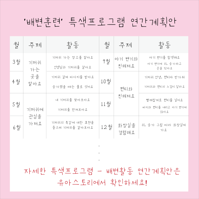 배변훈련영아특색프로그램유치원어린이집연간계획안특색활동찬진교육유아스토리 네이버 블로그