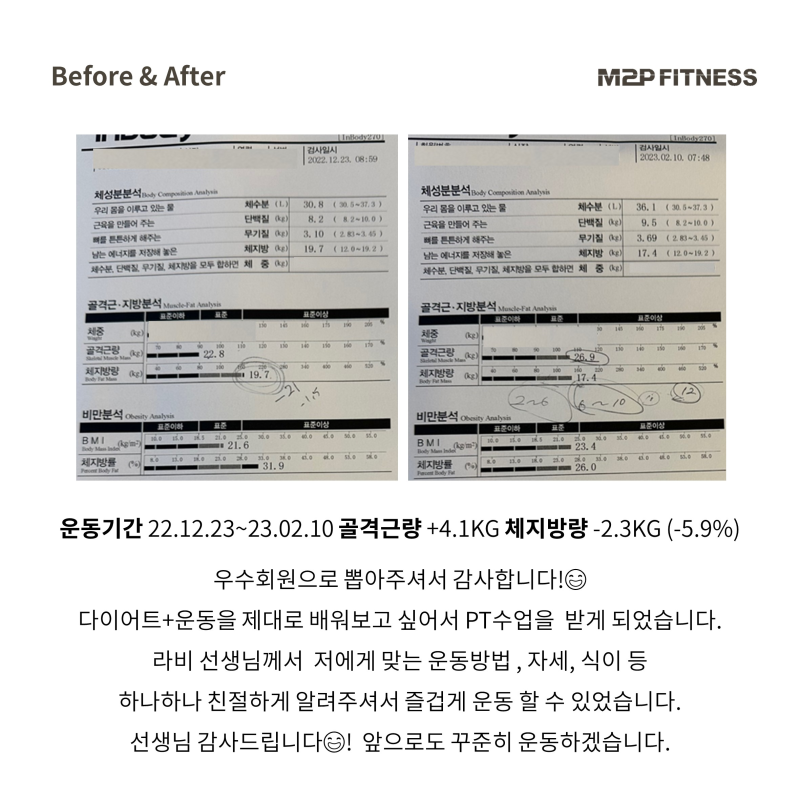 약 2개월간 골격근량 41kg달성 봉곡점 102회 우수회원님♥ 네이버 블로그