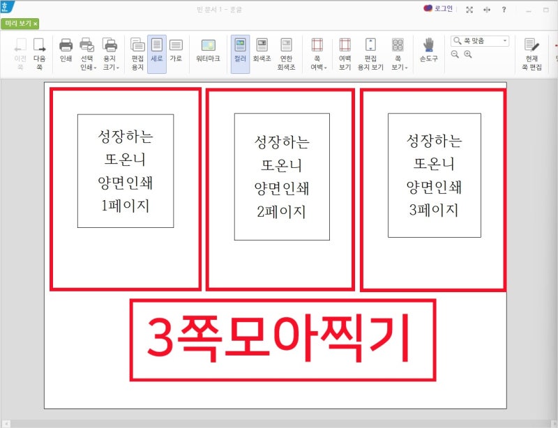 한글 양면인쇄 모아찍기 분할인쇄설정 한페이지에 여러쪽 출력하기 네이버 블로그