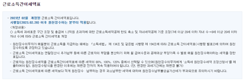 2023년02월 근로소득 간이세액표 개정 소득세 과세표준구간 변동과 세율 확인하고 조견표 엑셀파일도 다운로드 받으세요