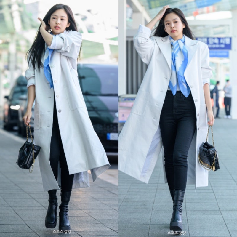 블랙핑크 제니 공항패션 에르메스 트윌리 스카프 샤넬 22백 미니 샤넬 여자 트렌치코트 코디 정보 네이버 블로그