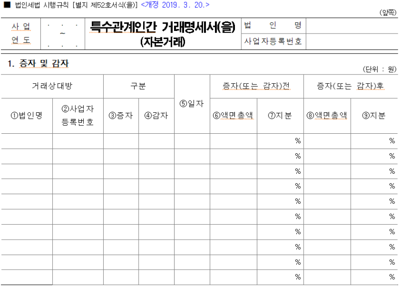 Ct92 법인세 별지 제52호 서식갑을 특수관계인간 거래명세서갑을 작성방법 네이버 블로그