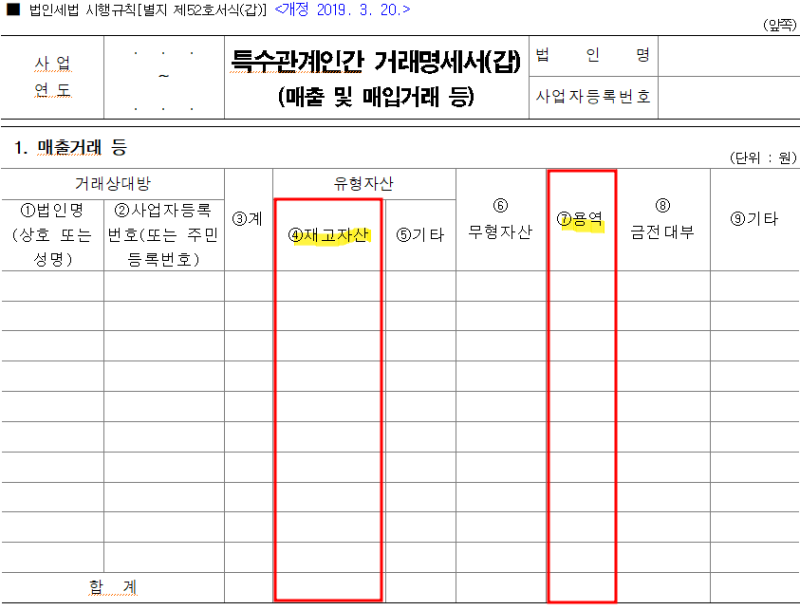 Ct92 법인세 별지 제52호 서식갑을 특수관계인간 거래명세서갑을 작성방법 네이버 블로그