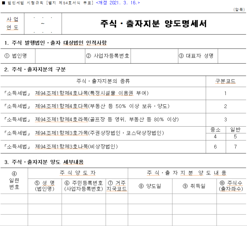 Ct101 법인세 별지 제54호 서식 주식 등 변동상황명세서 작성방법 네이버 블로그