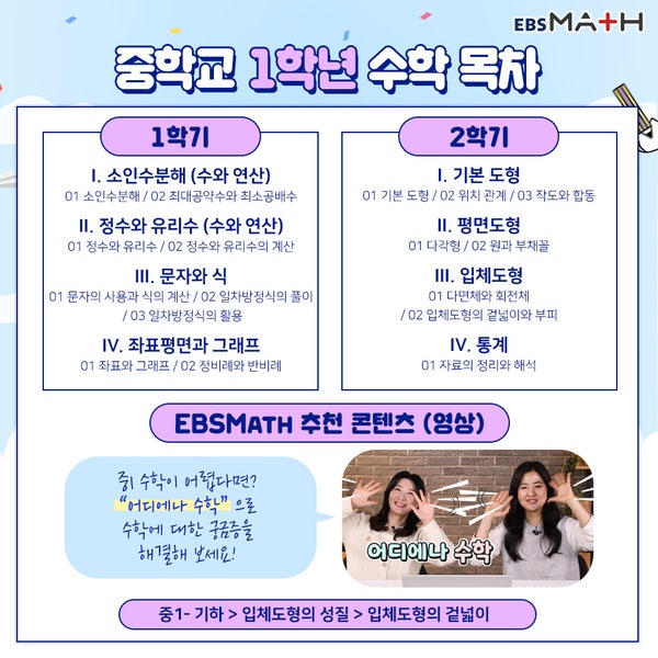 중학교 수학 목차 한눈에 살펴보기 (With EBSMath 추천 콘텐츠까지!) : 네이버 블로그