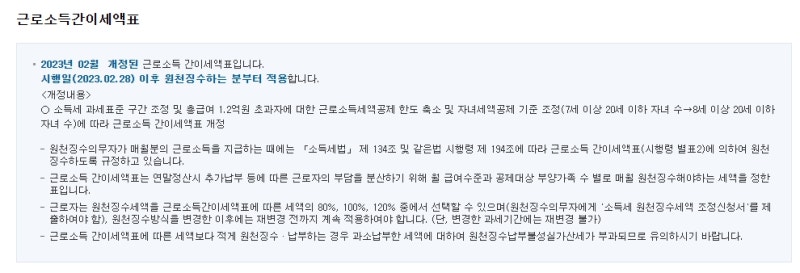 소득세 자동계산 급여대장 양식 2023년 2월 개정 근로소득 간이세액표 네이버 블로그