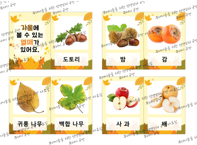 꾸러기 공방 가을 단어 카드 가을 낱말 카드 가을 환경 구성 가을 언어 영역 10월 언어영역 가을꽃