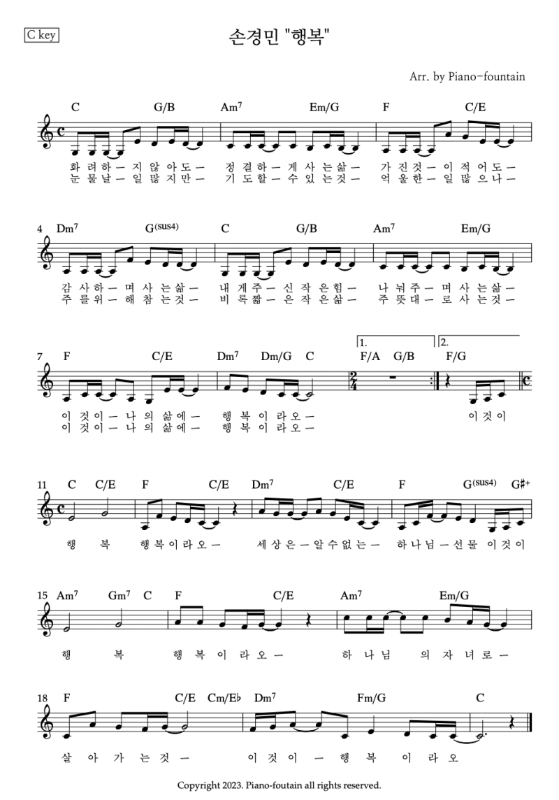 손경민 행복 코드 악보 C D Eb E Key 네이버 블로그