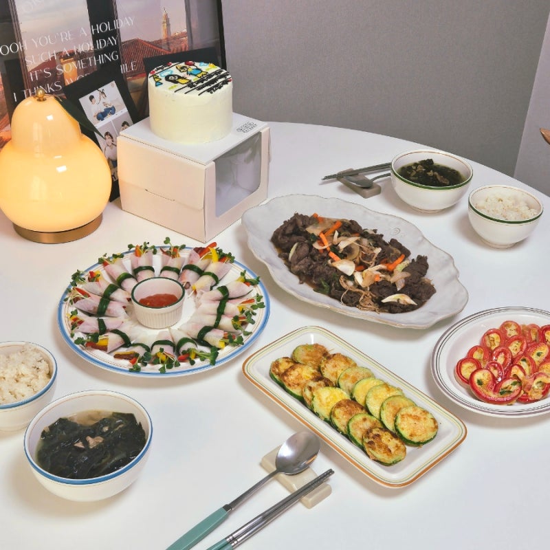 남편 생일상 메뉴 추천 미역국 오리훈제무쌈말이 하트맛살전 애호박전 양념소불고기 네이버 블로그