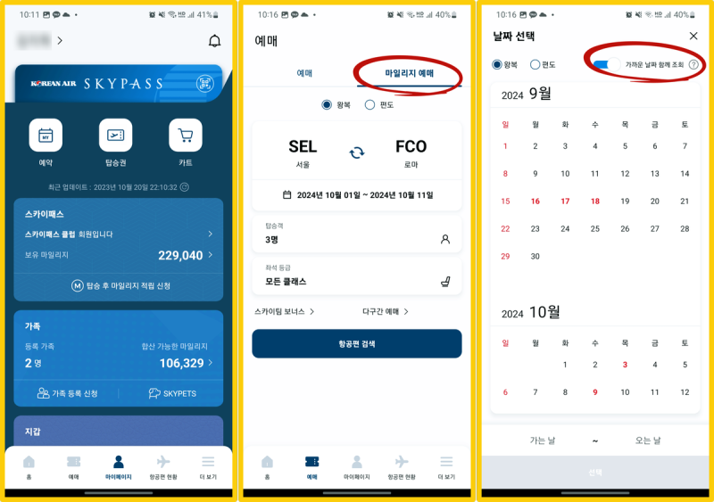 대한항공 가족 마일리지 합산 양도 등록 사용법 보너스항공권 예매 네이버 블로그