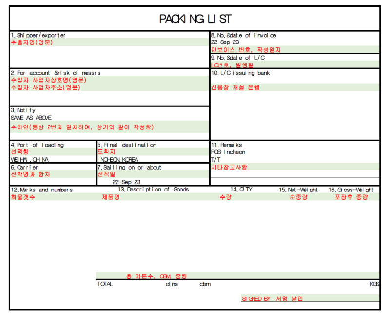 무역용어 패킹 리스트packing List 알아보기 네이버 블로그
