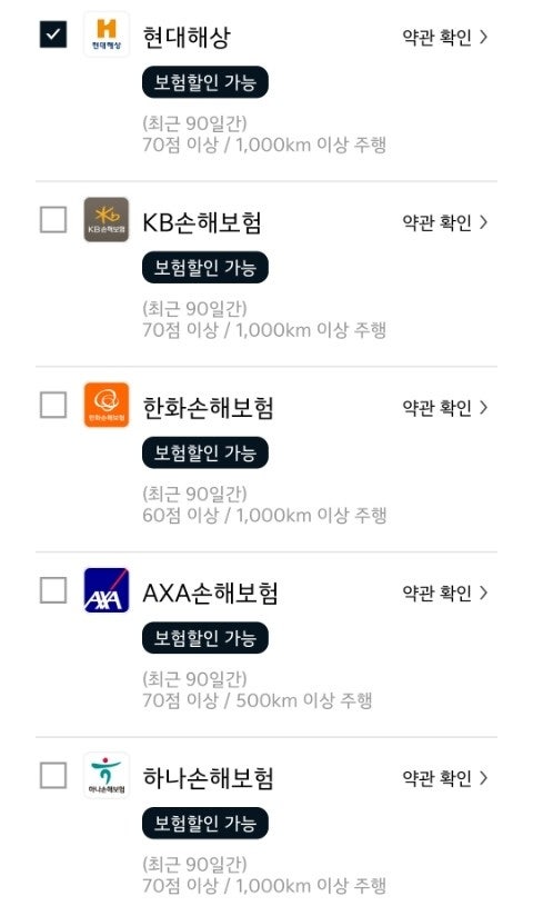 후기 신차 구입 후 현대해상 자동차 보험 커넥티드카 안전 운전 할인 특약 추가 방법 안전점수 올리는 법티맵할인 비교