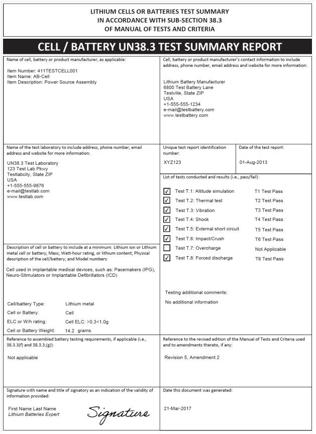 리튬 배터리 UN 38.3 시험요약서 : 네이버 블로그
