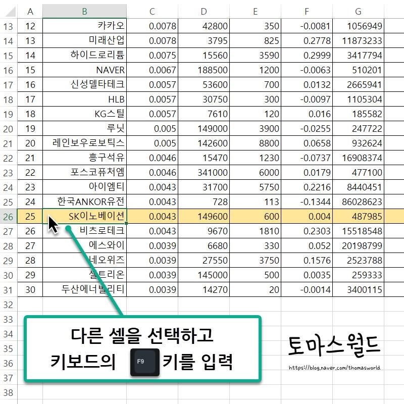 Excel엑셀 셀을 선택 할 때마다 해당 셀의 행을 실시간으로 강조배경색 음영하는 방법 완성본 파일 제공