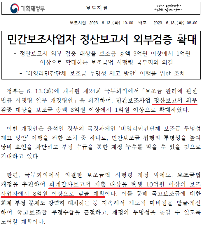 보조금 정산보고서 검증보고서 회계감사 보조금법 개정 국고보조금 지방보조금 실적보고 지연 보조금 삭감 사업비 정산