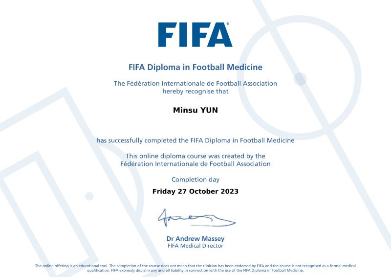FIFA diploma in football medicine / 국제축구연맹 스포츠전문의 : 네이버 블로그