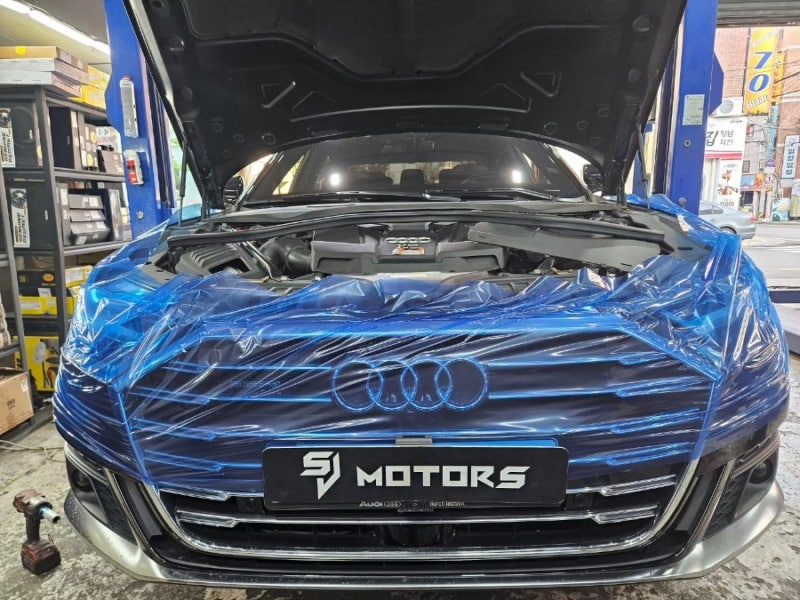 Audi 아우디 A8l D5 에어서스펜션 쇼바 고장 결함 차고내려앉음 레벨링경고등 프론트에어쇼바 교환수리 부산경남폭스바겐아우디