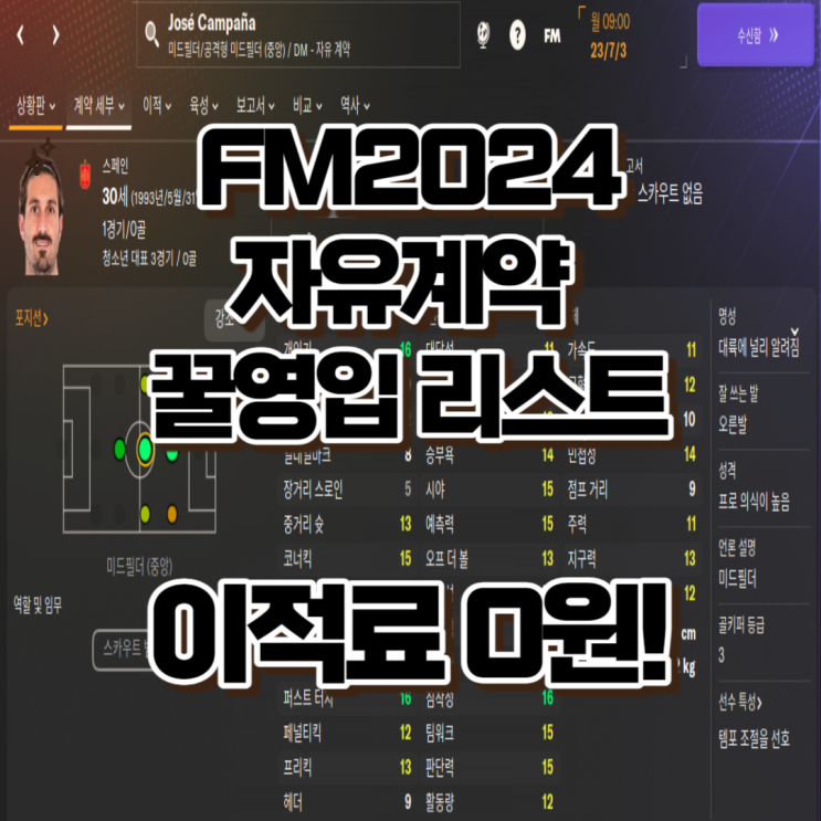 FM2024 자유계약 영입 꿀선수 추천 리스트 공짜로 영입해서 요긴하게 쓰자!