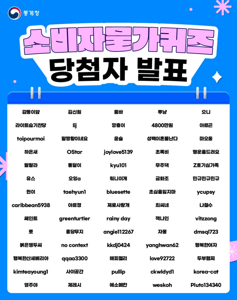 당첨자 발표 소비자물가퀴즈 이벤트 네이버 블로그