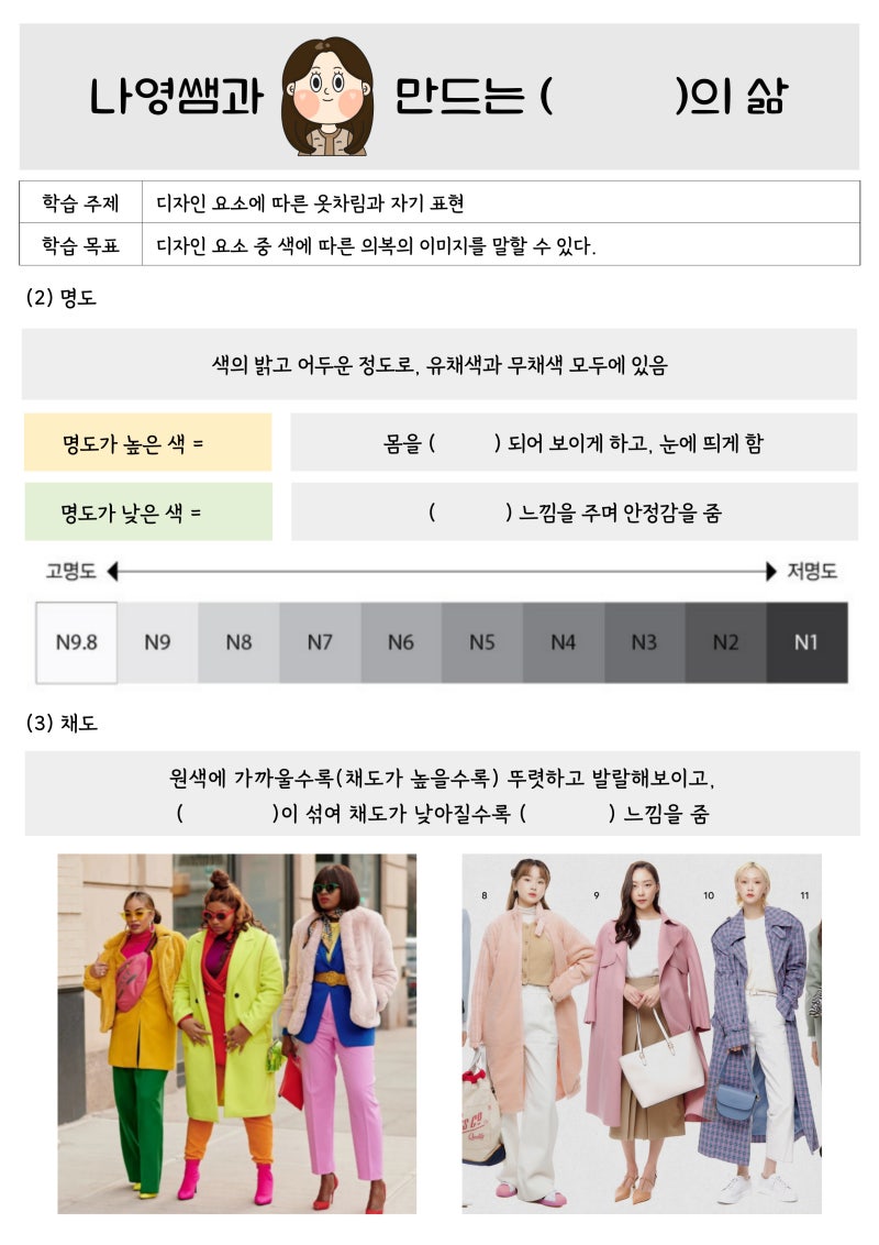 기술가정 수업 일기 74 옷차림과 의복 마련 의복의 의미와 기능 디자인 요소 중 선과 색 네이버 블로그