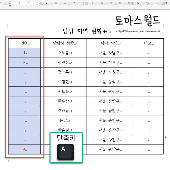 한글 2022 순번 넘버링 번호 매기기 자동 채우기 사용 방법 네이버 블로그