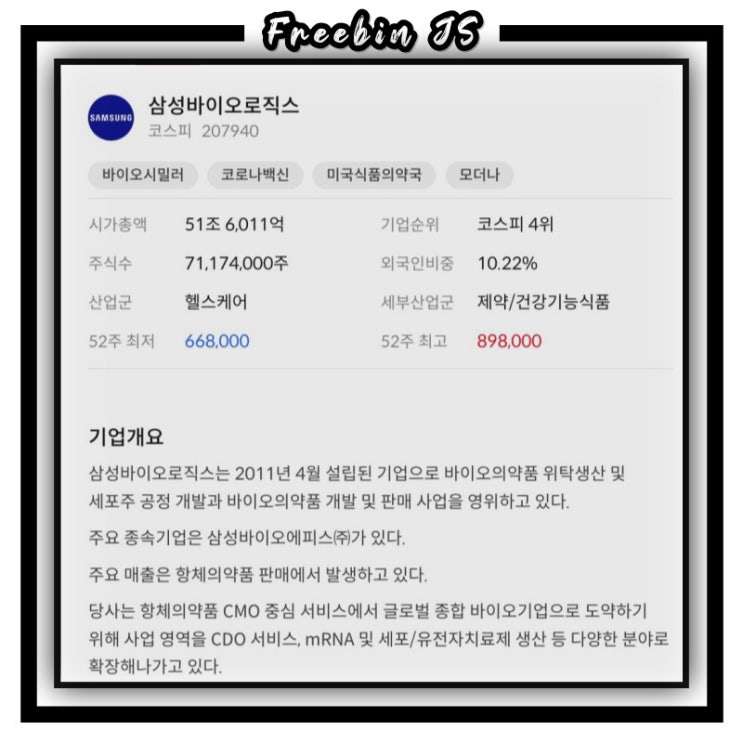 삼성바이오로직스 목표 주가 전망 알츠하이머 Mrna 세포 유전자 항체치료제 관련주