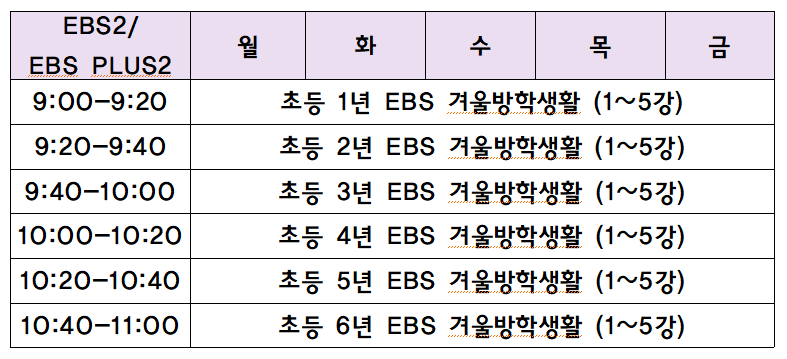 2023년 EBS 초등겨울방학생활 방송 일정 및 시간표 : 네이버 블로그