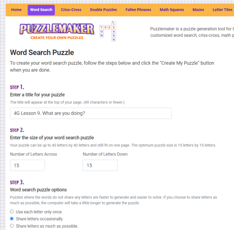 영어 워드서치 Word Search 제작 사이트(3)puzzlemaker - 편집 용이! : 네이버 블로그