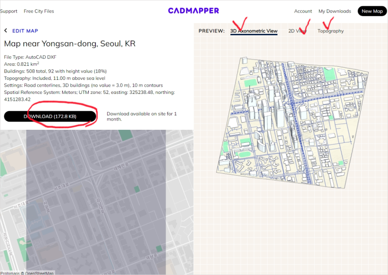 [캐드, 스케치업, 엔스케이프, 일러스트 콘타/지도/지형 모델링 팁] 'CADMAPPER' 한국지도 지원하고 캐드, 스케치업 ...