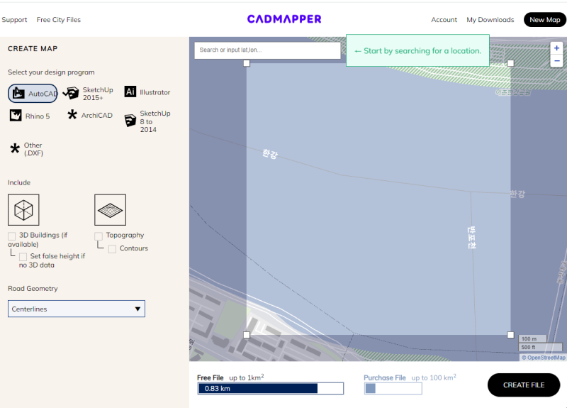 [캐드, 스케치업, 엔스케이프, 일러스트 콘타/지도/지형 모델링 팁] 'CADMAPPER' 한국지도 지원하고 캐드, 스케치업 ...