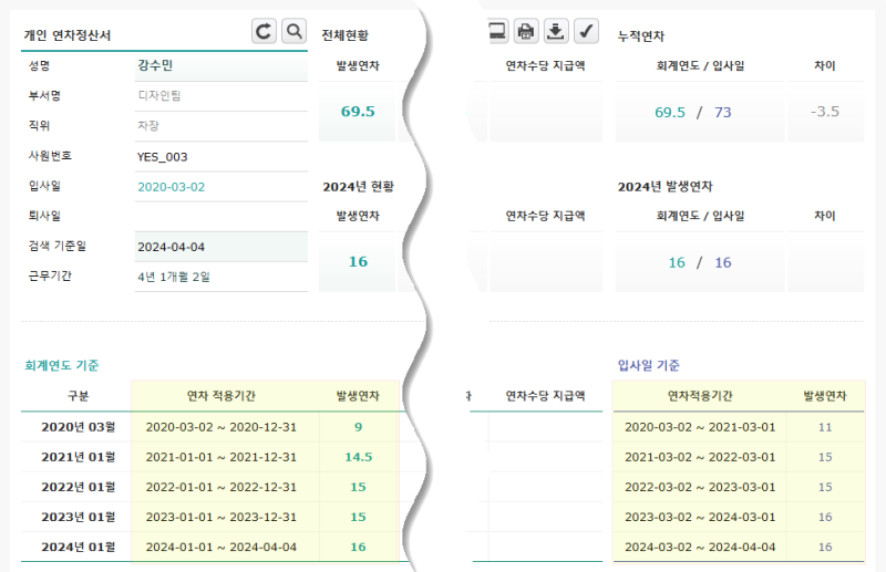 2024년 연차관리대장 엑셀 무료배포 회계연도 Vs 입사일 연차계산 완벽정리 연차발생기준 발생일수 계산법 연차관리