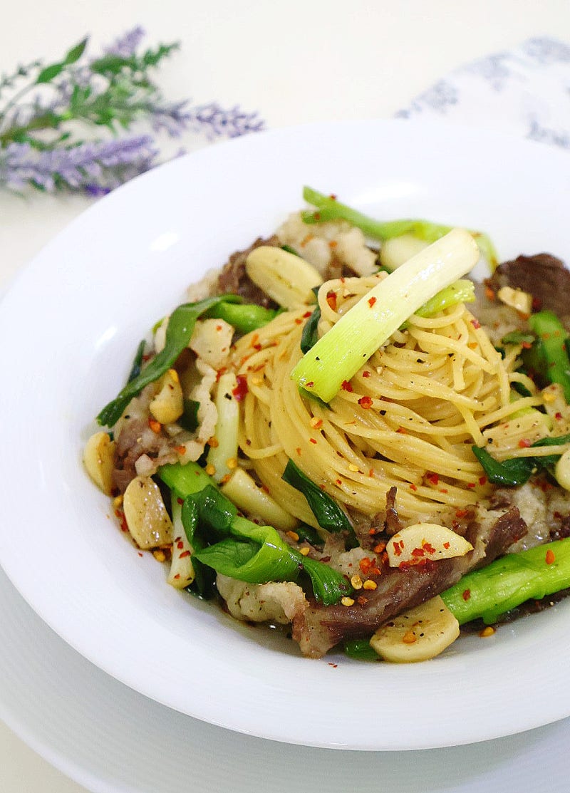 풋마늘 차돌 오일 파스타 만들기 차돌박이 파스타 풋마늘 오일 스파게티 만드는 법 제철 풋마늘 요리 : 네이버 블로그