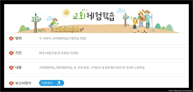 제주도 교외체험학습 신청서 보고서 예시 목적과 계획 작성하기 네이버 블로그