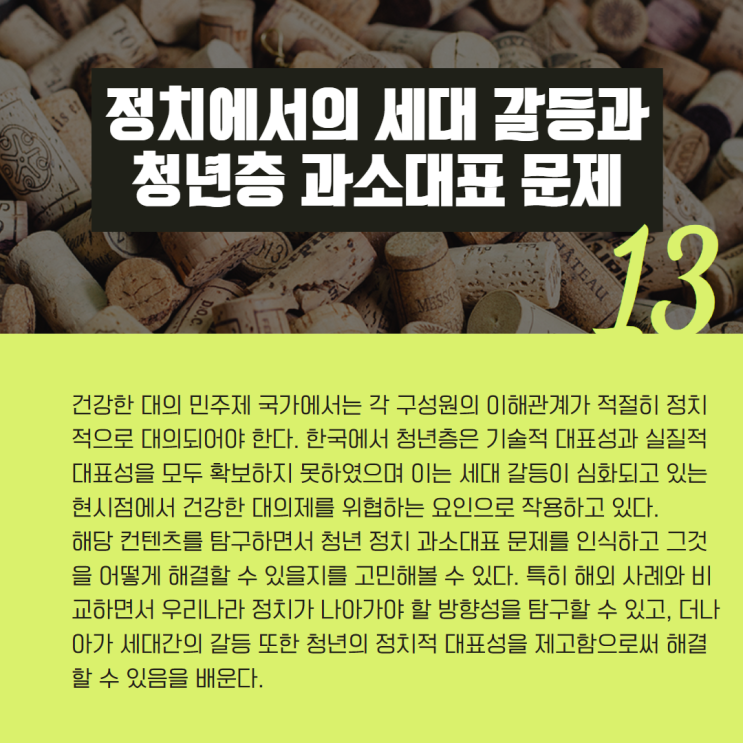 비교과 세특 탐구주제 정치에서의 세대 갈등과 청년층 과소대표 문제 통합사회 정치와법 사회문제탐구 사회학과 정치외교
