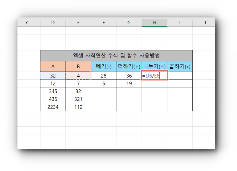 엑셀 빼기 더하기 나누기 곱하기 수식 함수 사용 방법 정리 네이버 블로그