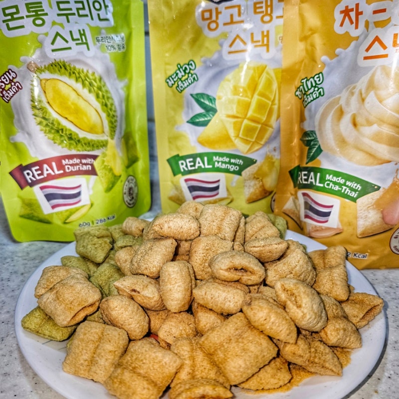 다이어트간식 태국과자 Nongmo 튀기지 않은 과자 몬통 두리안 망고탱고 차 타이 국내 출시 그리니 크림 바이트 스낵 쌀