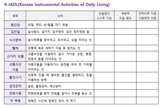 노인포괄평가 - ADL vs IADL / 주요 낙상위험도평가 (버그균형척도 Berg Balance Scale 등) : 네이버 블로그