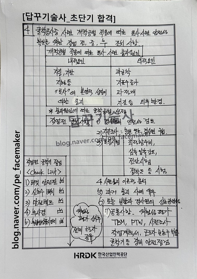 전체공개 133회 기출문제 3교시 서술6 굴착공사 중 사면 개착공법 적용에 따른 토사 사면 안전성 확보를 위한 작업 전