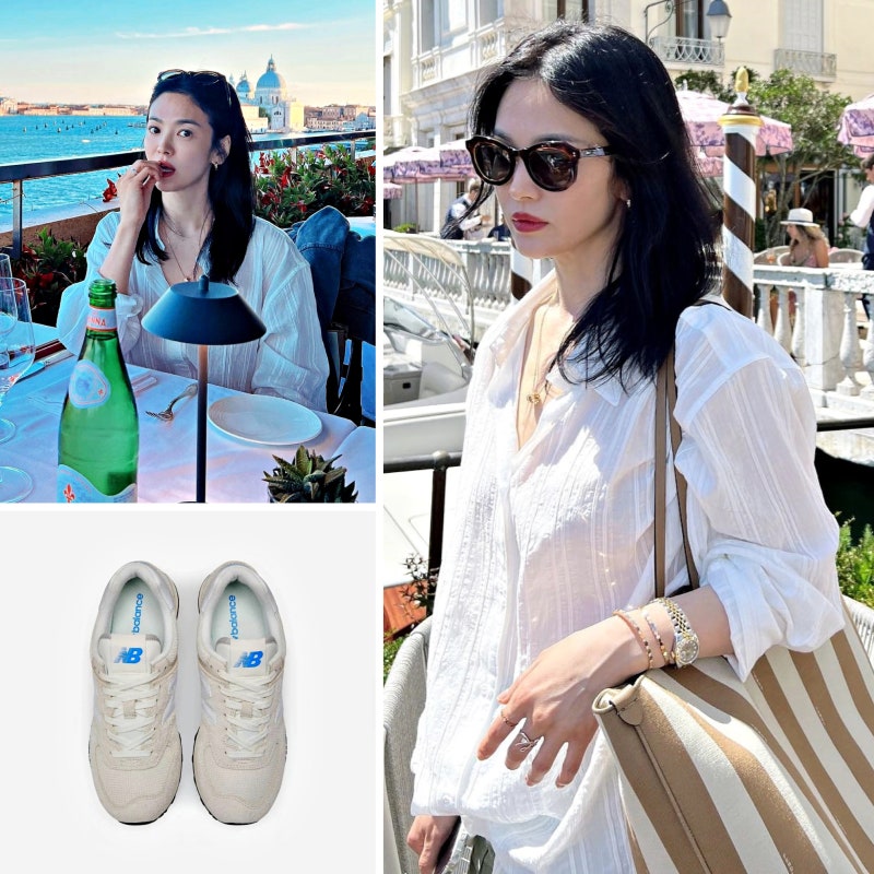 어려 보이는 송혜교 뉴발란스 574 운동화 여자 흰셔츠 코디 베니스 옷 신발 네이버 블로그