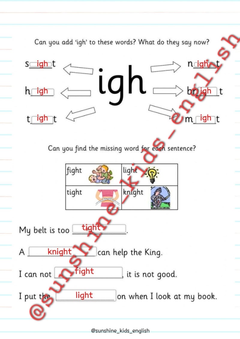 [자료나눔] 단어시험에서 꼭 틀리는 igh, eigh 쉽게이해하기! 워크지! : 네이버 블로그
