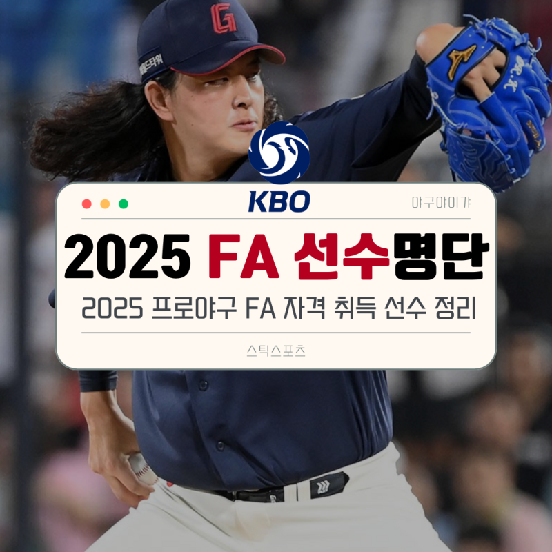 KBO 2025 프로야구 FA 명단, 등급 별 자격 취득 선수 리스트, FA 총정리 최대어 TOP3 김원중 허경민 최원태 김강민 : 네이버 블로그