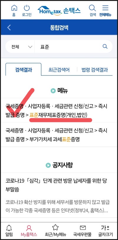표준재무제표증명 발급 방법 3가지 홈택스 손택스 카카오톡 네이버 블로그