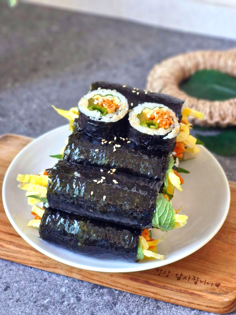 진미채 오이고추김밥 만들기 깻잎 계란지단 김밥 재료 종류 남은 진미채볶음 활용 레시피 요리 네이버 블로그