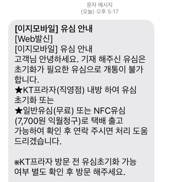 알뜰요금제 유심초기화 없이 재활용 성공 후기 개통불가 해결방법 Kt 이지모바일 네이버 블로그