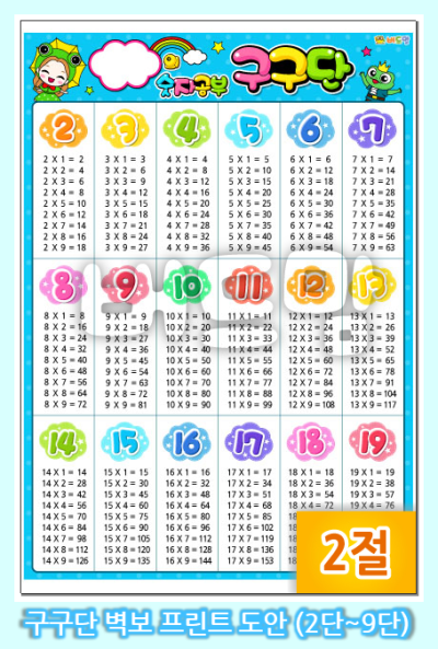 A4크기 구구단표 프린트 도안이에요 2~9단 10~19단 네이버 블로그