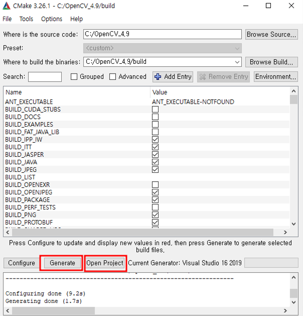 OpenCV 4.9 설치 최신버전 cmake 설정 static build library 정적 빌드 Visual Studio ...