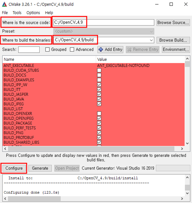 OpenCV 4.9 설치 최신버전 cmake 설정 static build library 정적 빌드 Visual Studio ...