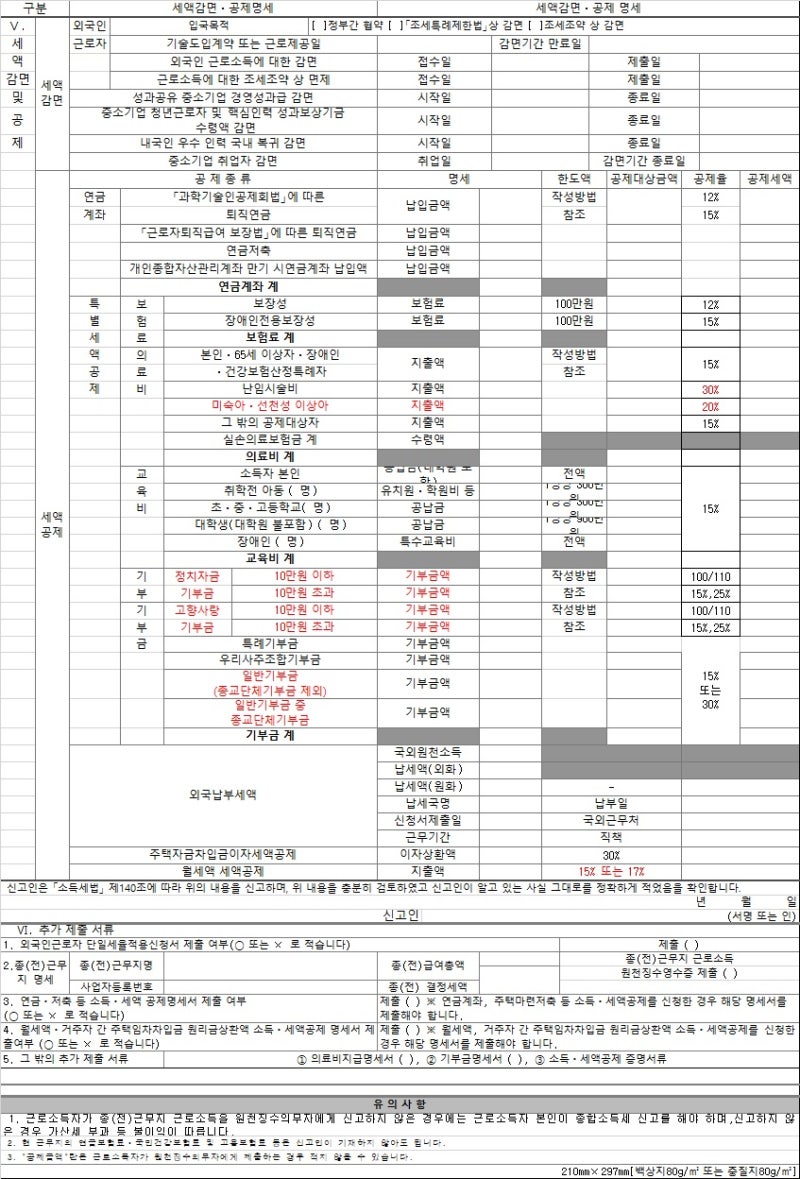 2024년 소득공제신고서 양식엑셀 한글첨부신용카드신고서양식 변경된 이야기 총정리 네이버 블로그