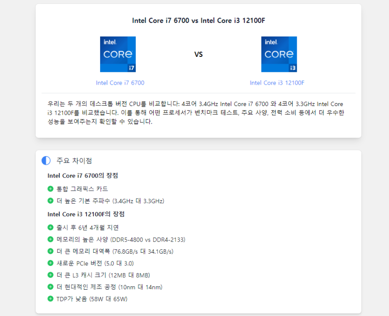 이만하면 됐지 인텔® 코어™ i7-6700 6700K 스펙 및 i3-12100 성능 비교 포스팅 : 네이버 블로그